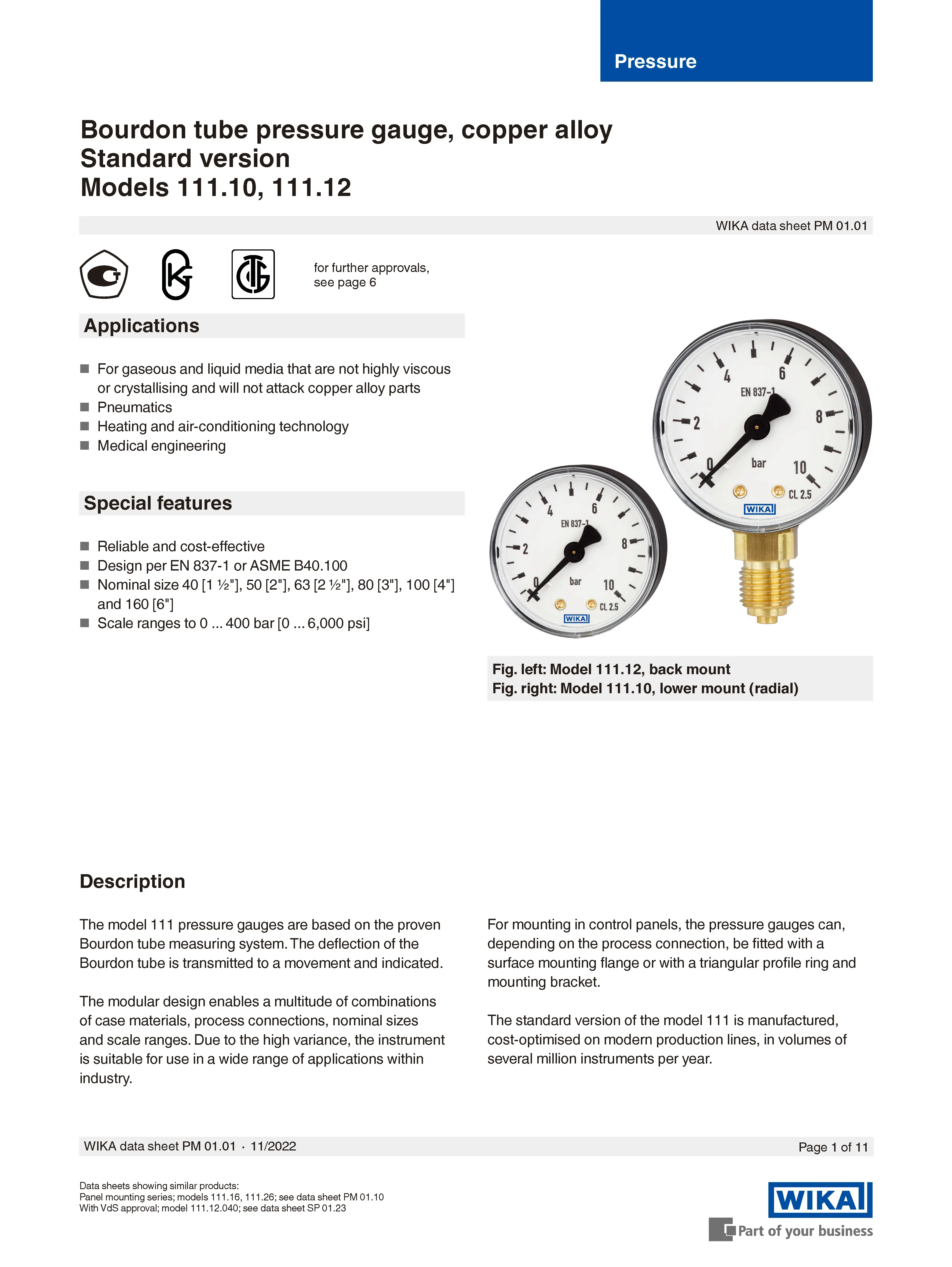 Germany WIKA Bourdon Tube Pressure Gauge Model 111.10 &111.12 Material Copper Alloy| Alibaba.com