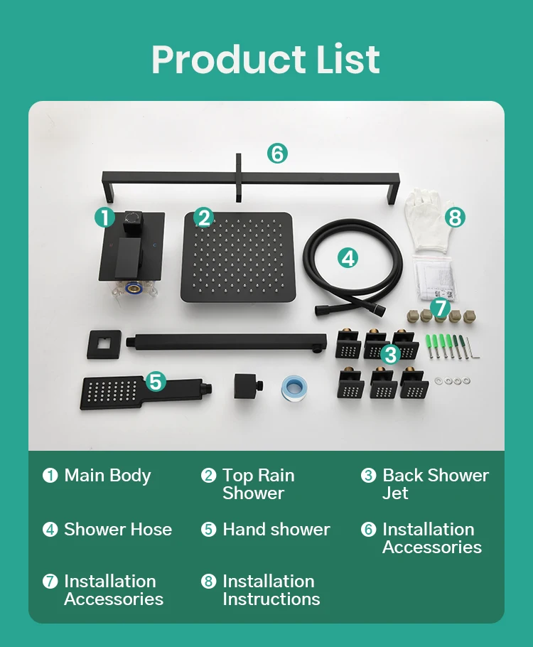 Empolo Luxury Black 3 Functions Thermostatic Shower Set