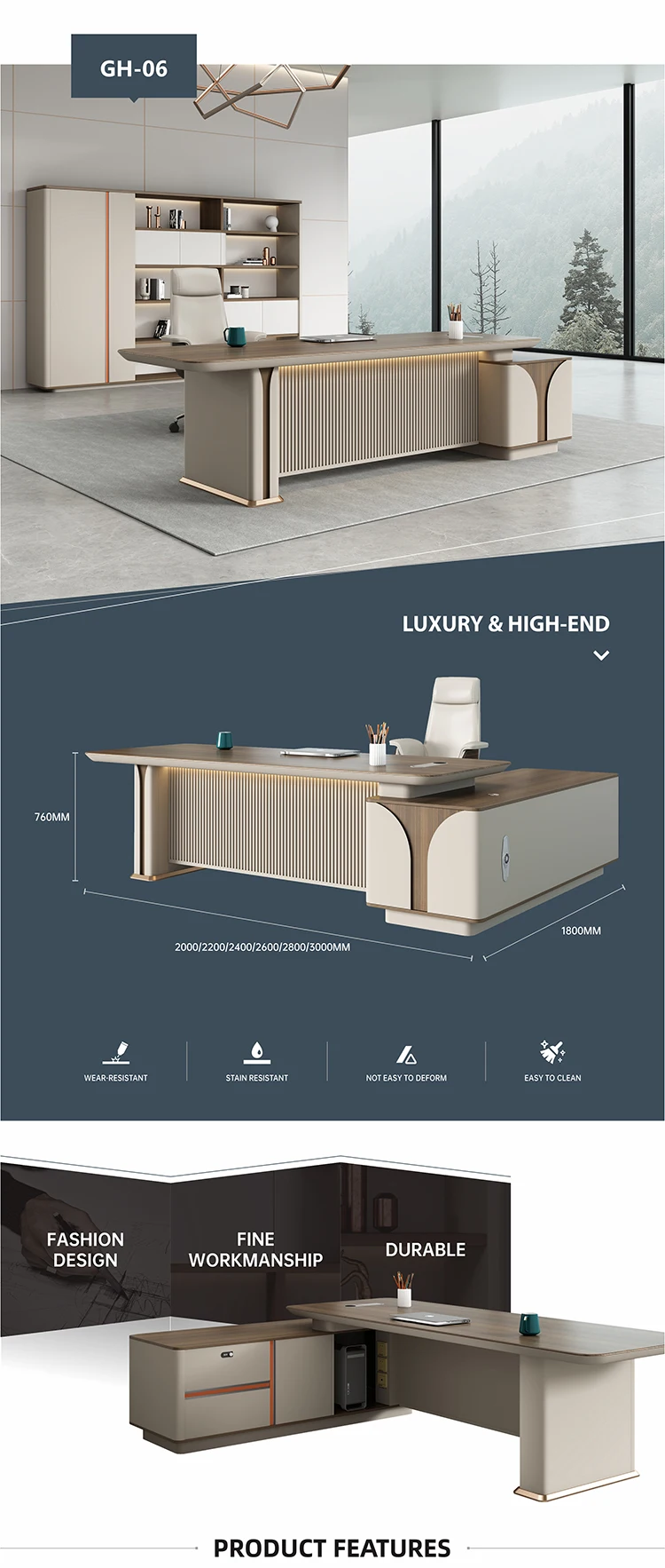 Modern Office Furniture Large Executive CEO Boss Office Desk with Side ...