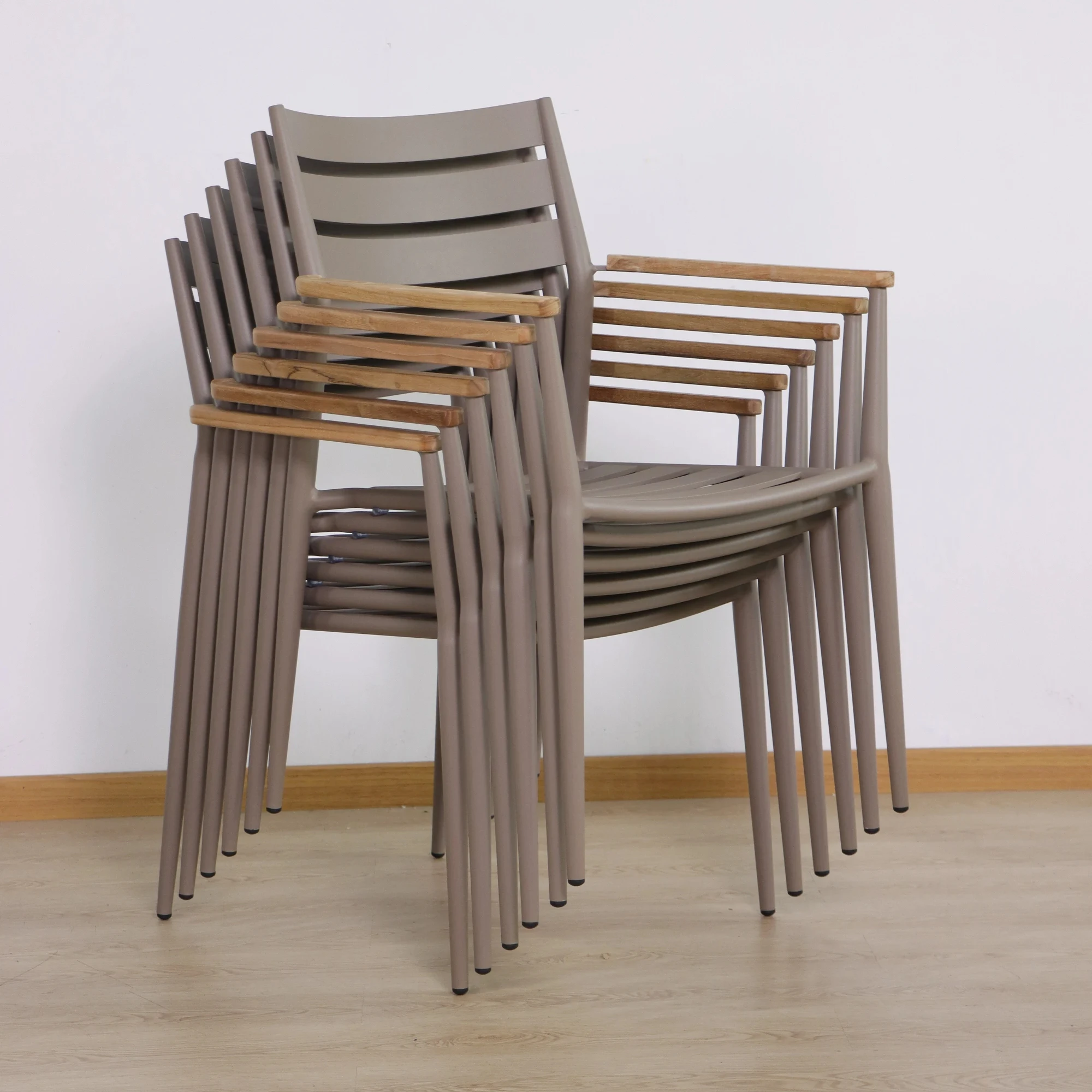 aluminum stackable outdoor chair with teak wood armrest steady ...