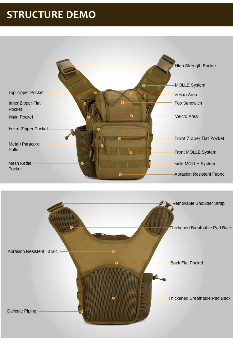 Multi-functional 600d Pvc Lightweight Hiking Tactical Messenger ...