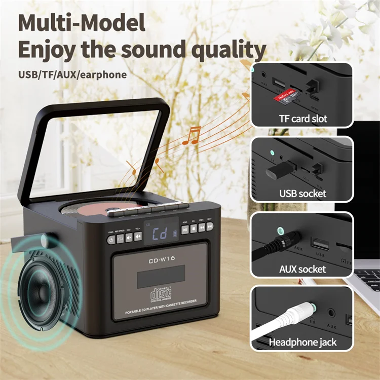 Portable CD Player Boombox Cassette Combo with FM Radio ...