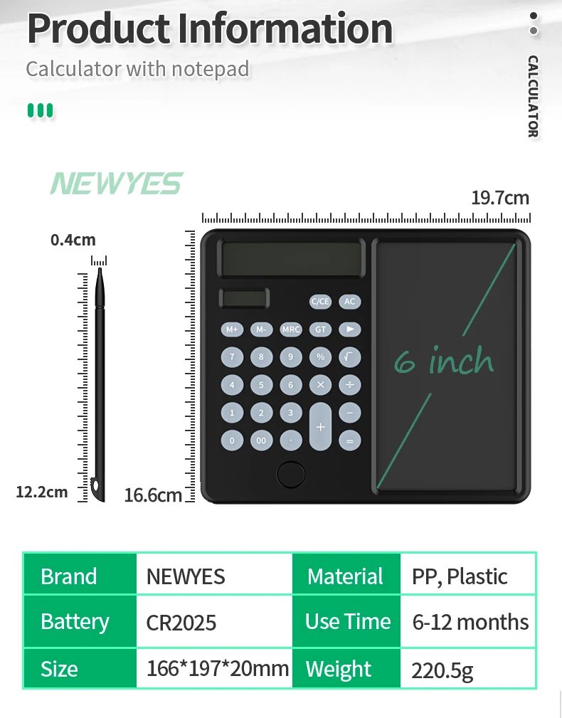 Newyes Basic Dual Power Electronic Memo Pad - 12 Digit