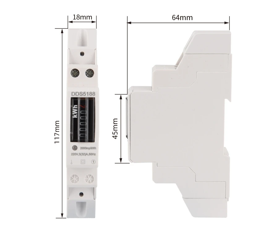 Din Rail Single Phase Energy Power Meter KWH Digital Display 20A 32A ...
