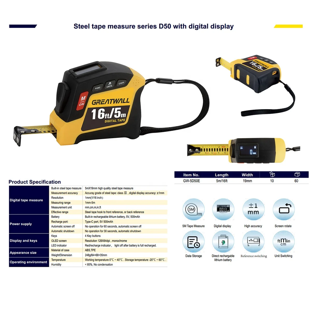 Great Wall 5m/16ft Retractable Metric Tape Measure Customized ...