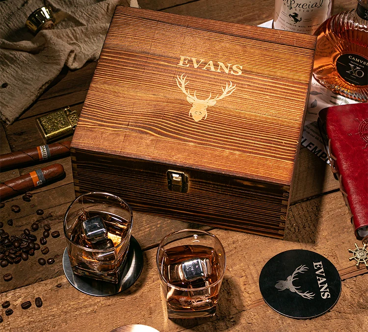 Whiskey Glass Gift Box Set Granite Chilling Whisky Rocks Bourbon ...