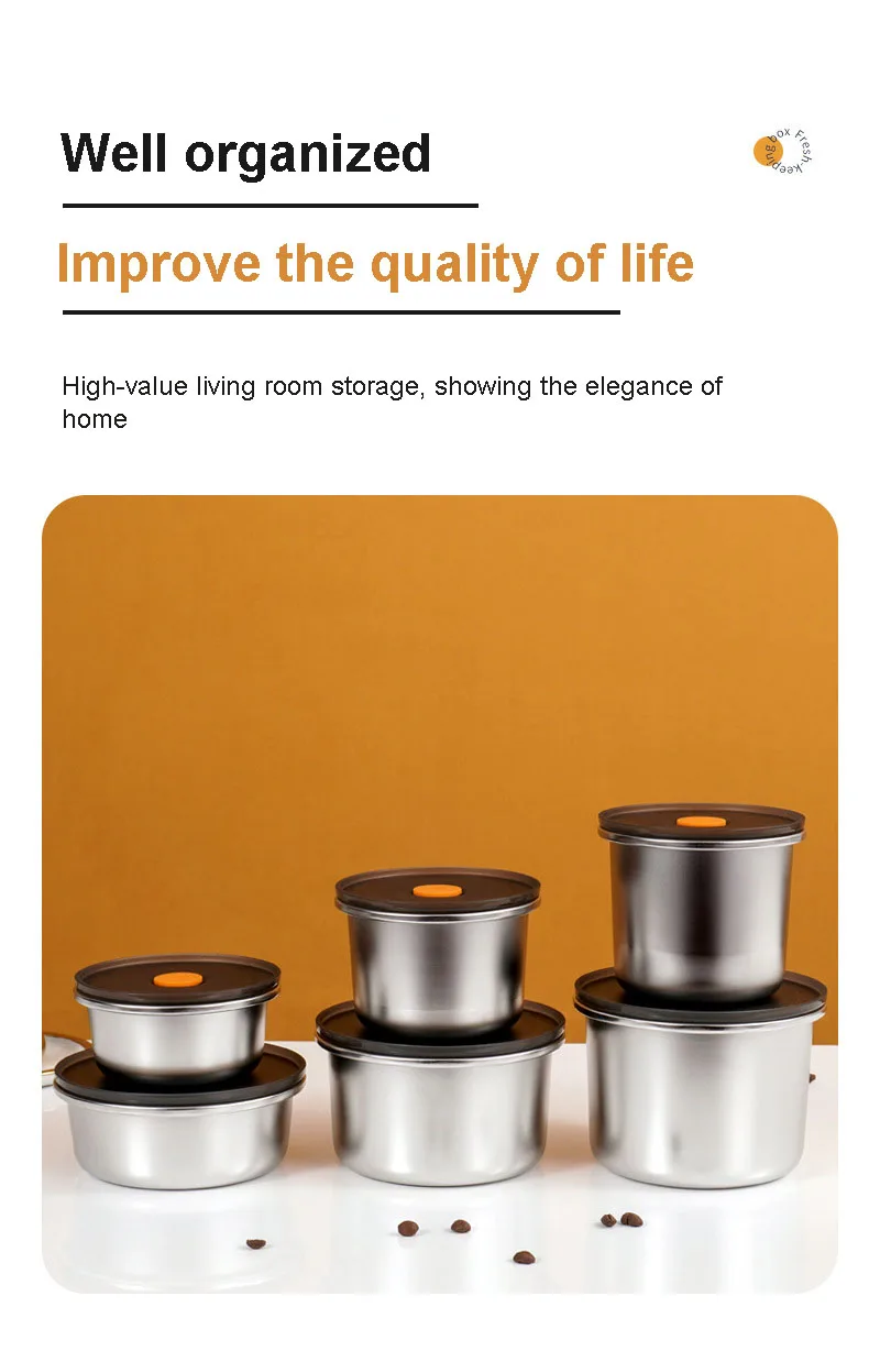 Fts Stainless Steel Container Refrigerator Kitchen Portable Stackable ...