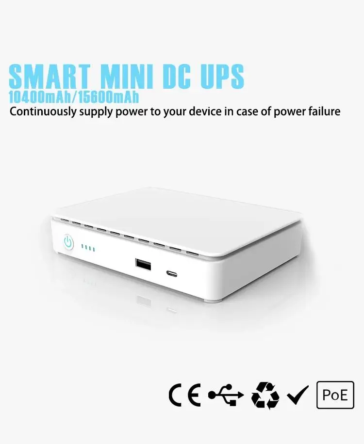 Gcsoar Dc Mini Ups For Router Wifi Mini Dc Ups Poe 5v 9v 12v 15v 24v 15600mah Built-in Battery ...