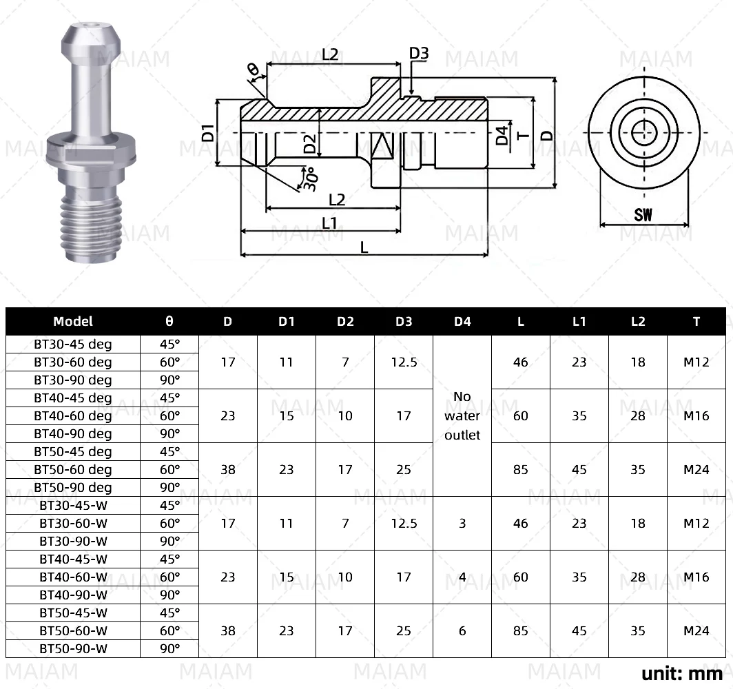 Bt30 Bt40 Bt50 Iso20 Iso25 Iso30 Sk30 Sk40 Cat40 Mazak Nc Spindle Tool Holder Pull Stud Bt To Nt ...
