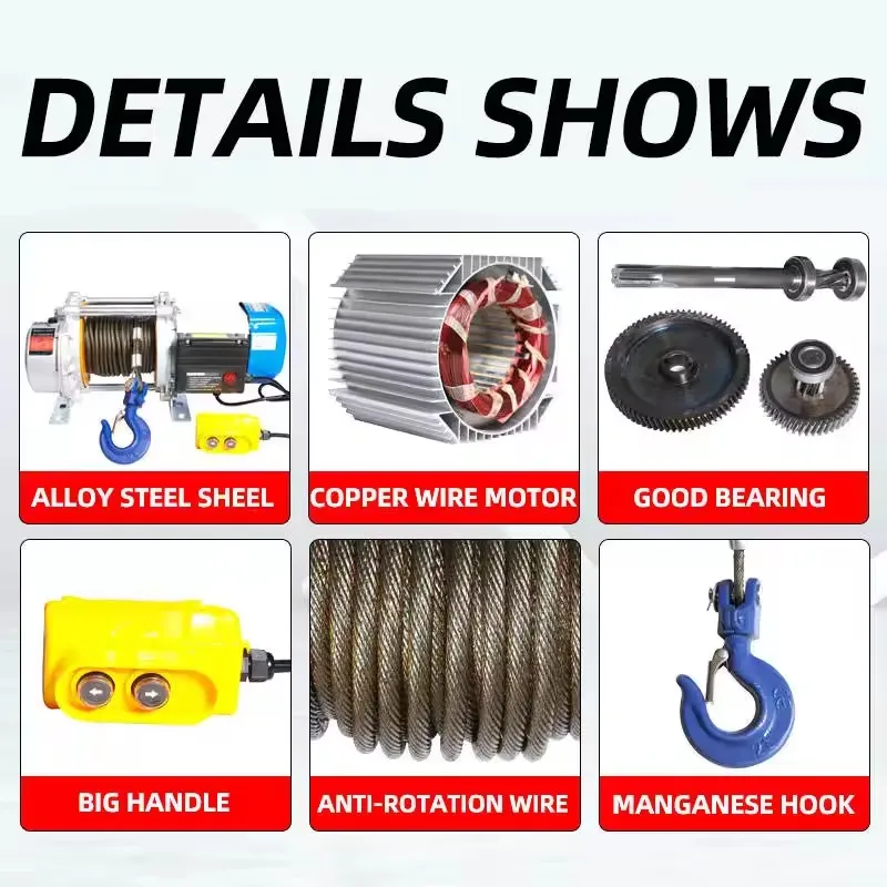 1 Ton Electric Wire Rope Motor Hoist Construction Cable Pulling Winch ...