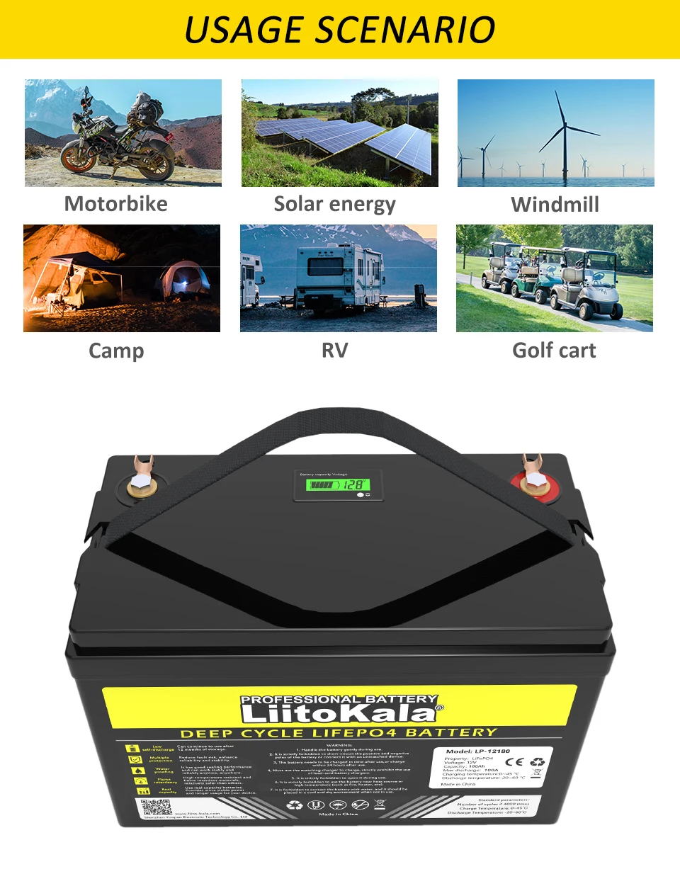 Liitokala 12v 180ah Lifepo4 Lithium Ion Battery Pack Deep Cycle ...