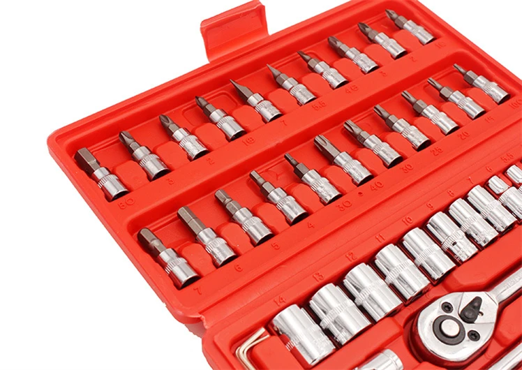 1/4 Inch Wrench Socket Set 46pcs Tool Box Car Motorcycle Repair Hand ...