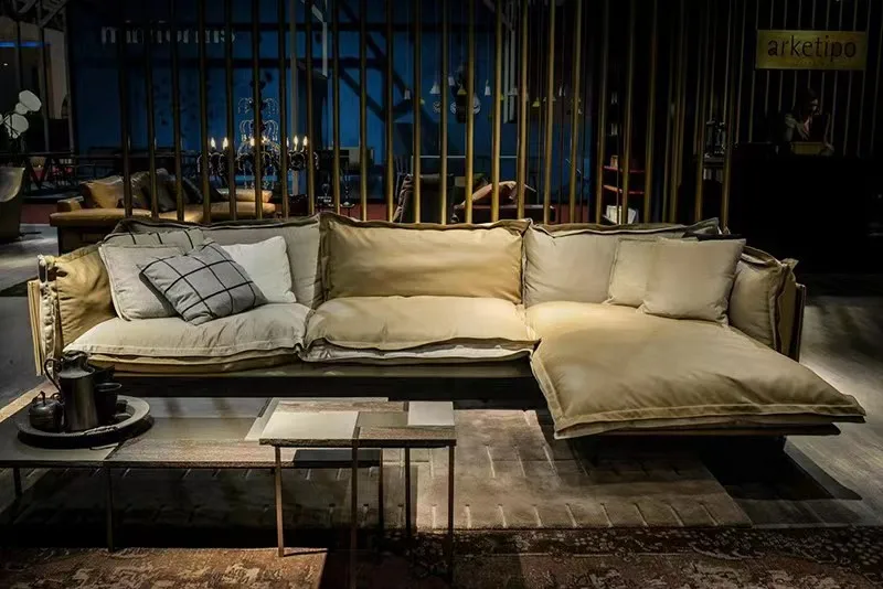 Modern Minimalist Industrial Style Fabric Low Sofas 3 Seat Leather ...