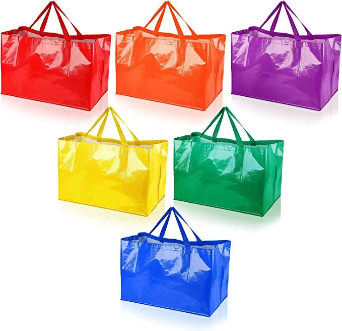 Custom Large Plastic Grocery Bag With Handles Colorful Woven Plastic ...