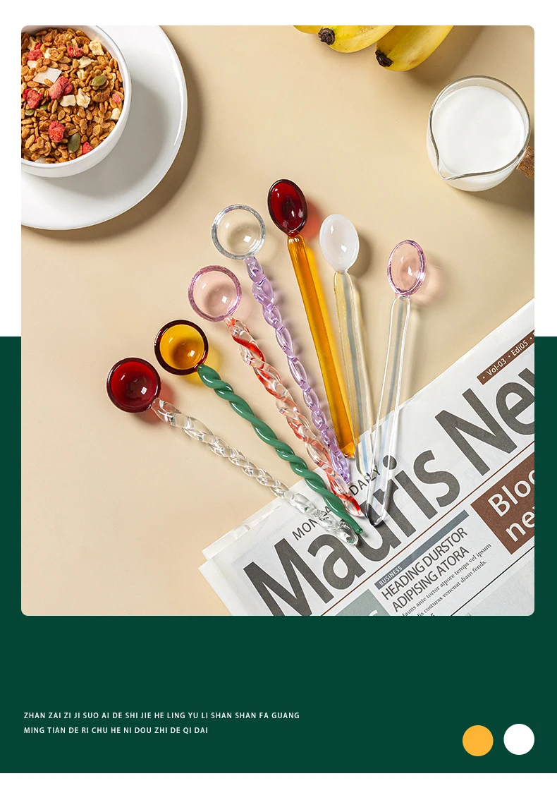 Tableware Gifts Transparent Glass Mixing Spoons Long Handle Iced Tea ...