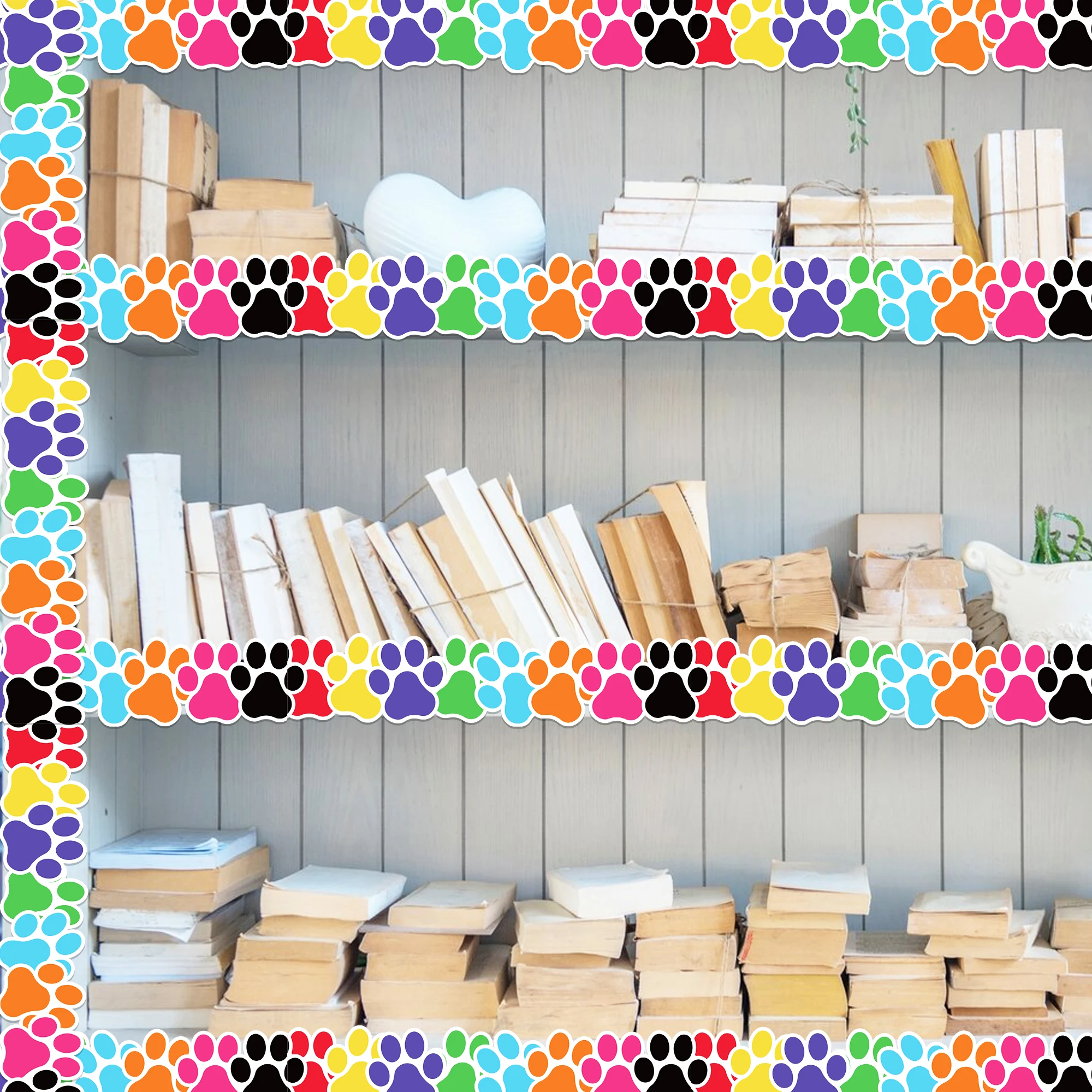 Huancai Paw Print Bulletin Board Border Trim Stickers Roll Self ...