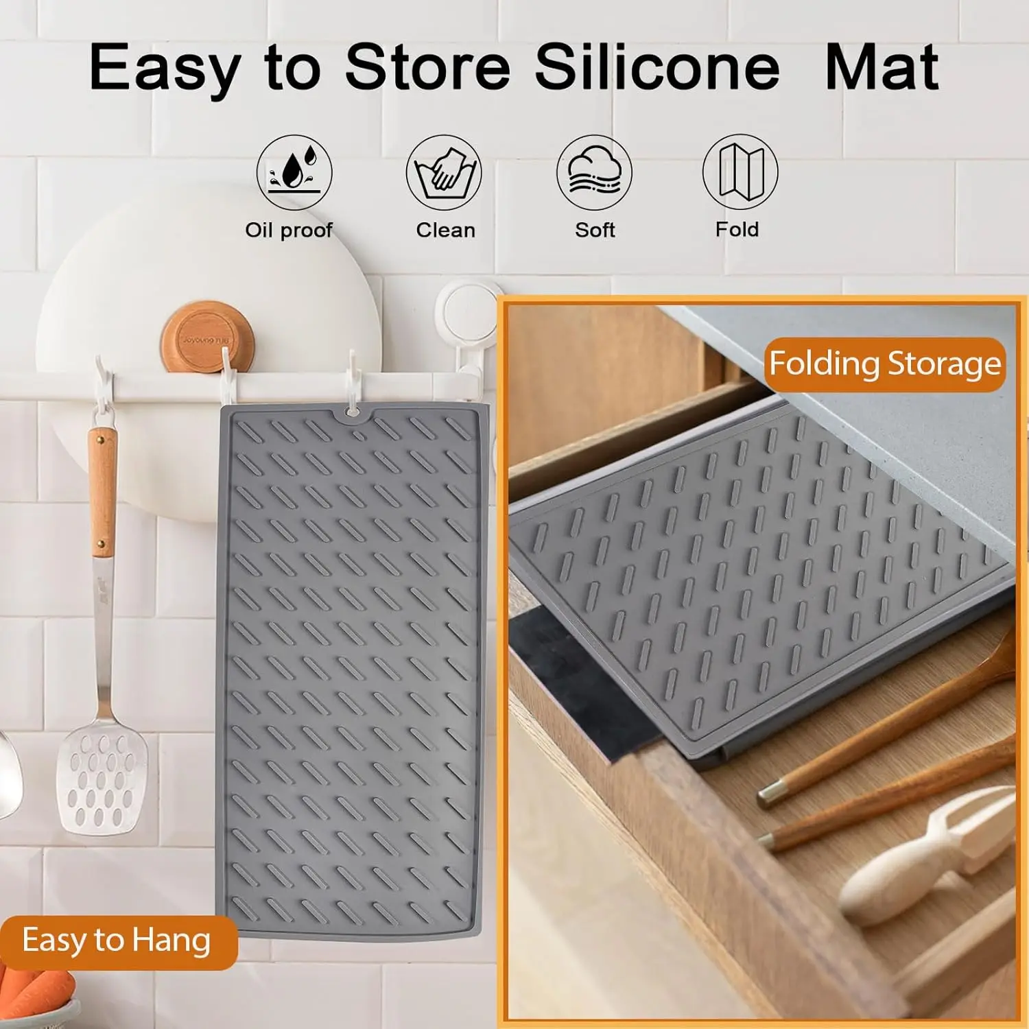 Extra-Large Trifold Silicone Placemat Foldable Compact Dish Drying Mat ...