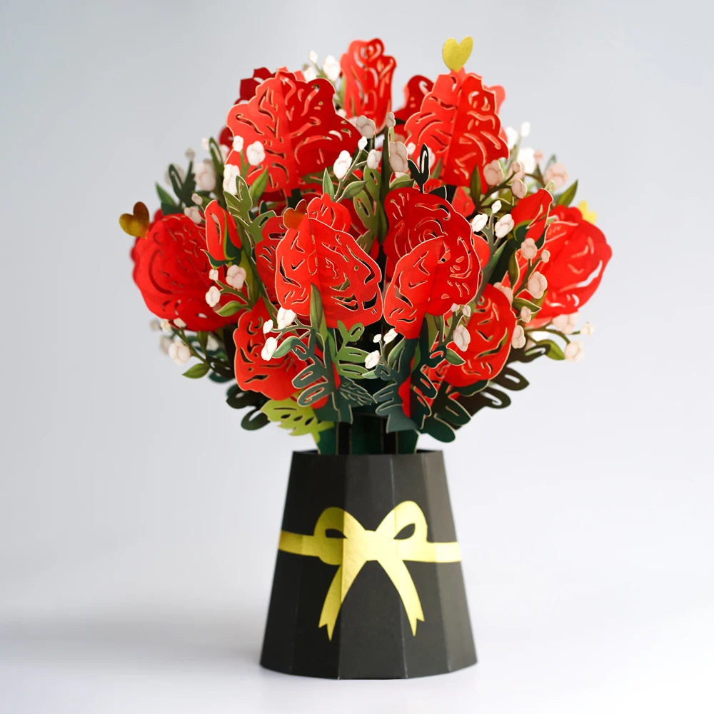 Bouquet Card Red Rose Custom Best Choice Unique Design High Quality Art ...