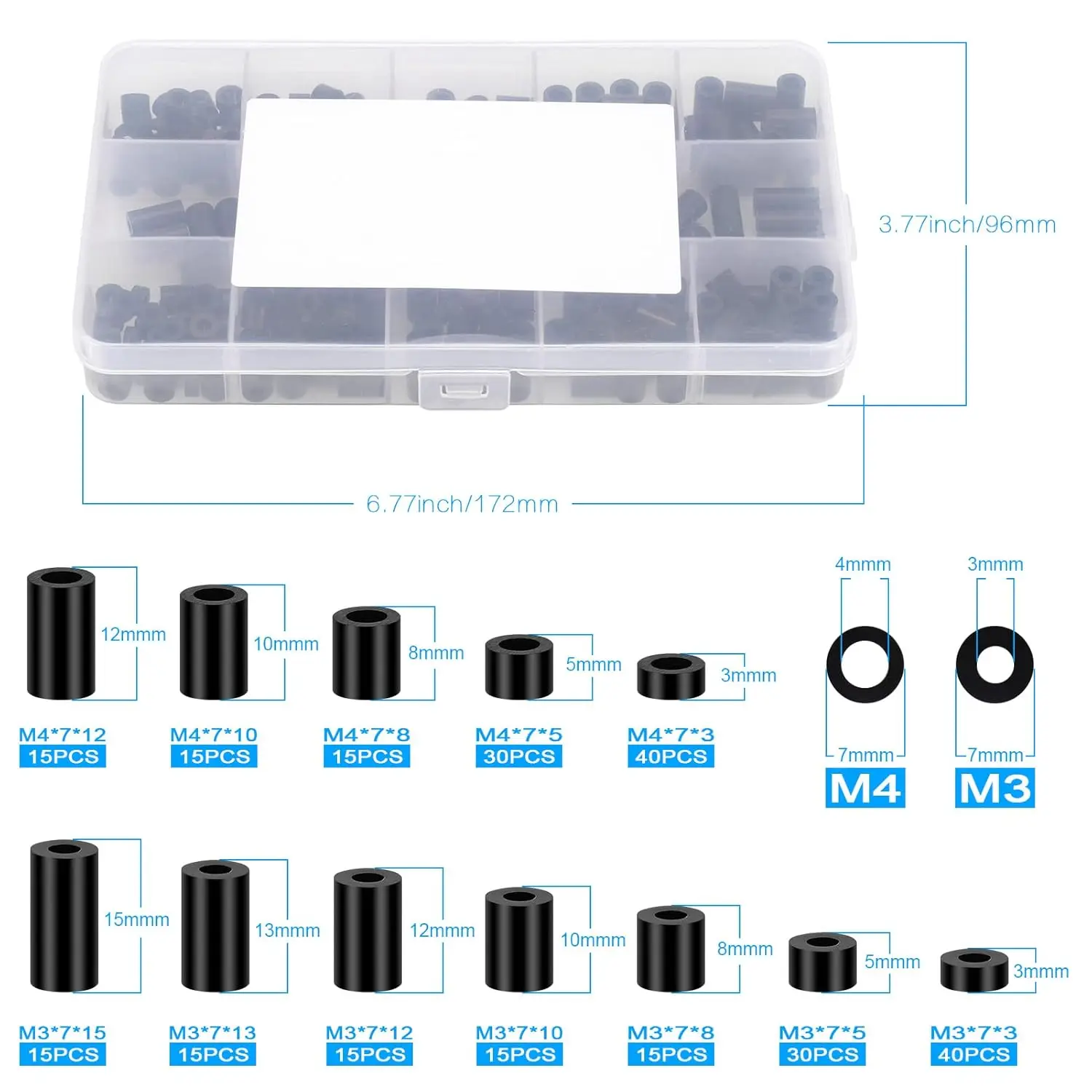 260Pcs Nylon Spacer Kit M3/M4 Round Spacers for Electrical Outlets ...