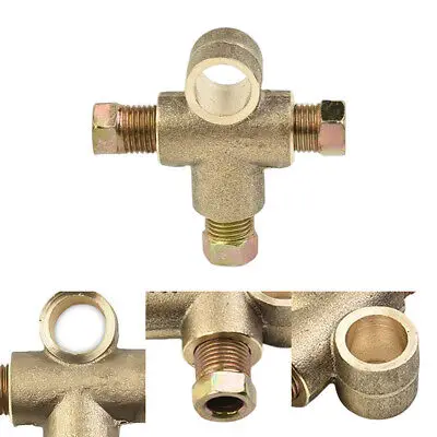3 Way Brake Line T-shap Tee Hose Connector Adapter 3 Male Nuts M10 3/16 ...