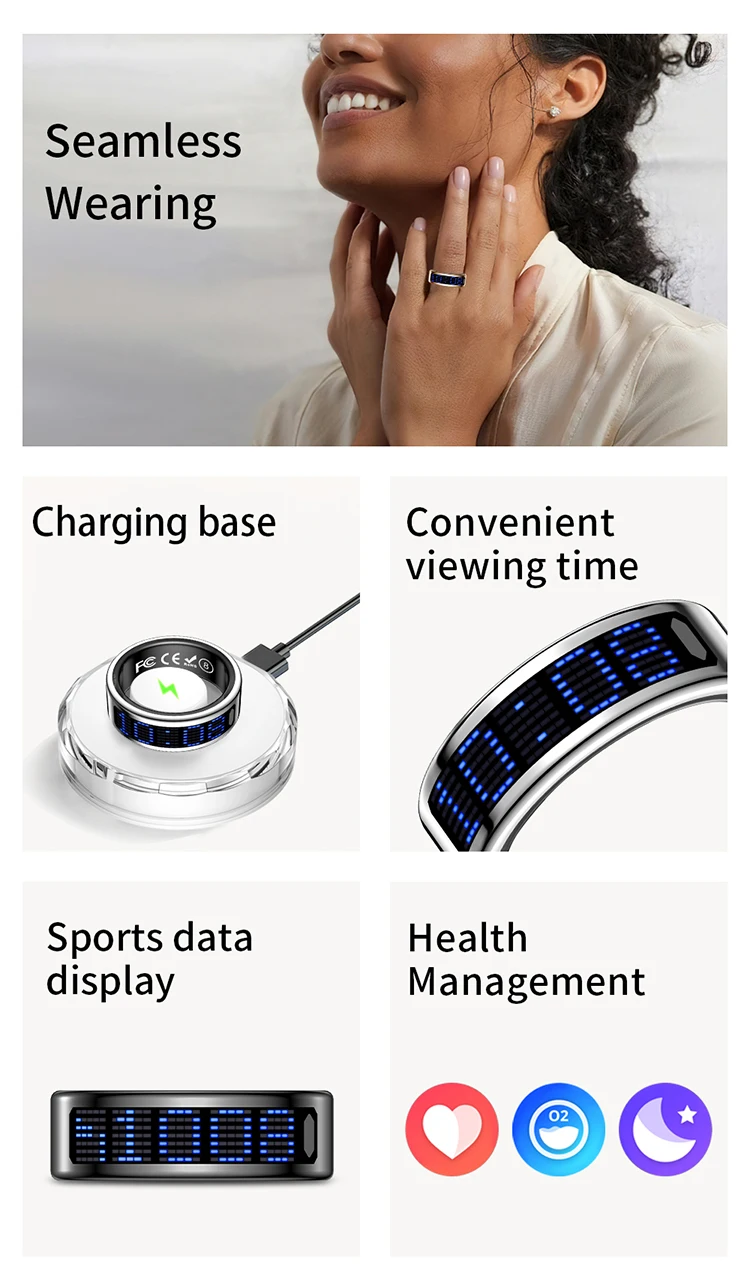SR16 Stainless Steel Smart Ring with Display Call Reminder IP68 ...