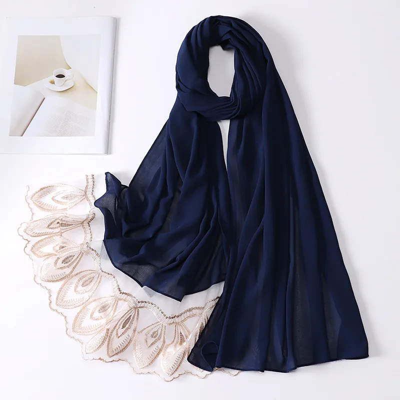 Luxury Lace Chiffon Hijab Muslim Headscarf Wrap Shawl Fashion Modern ...