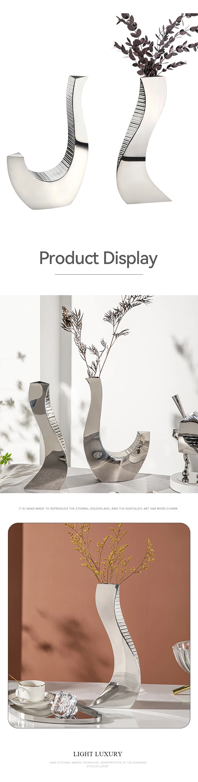 Vase Customised Light Luxury Mirrored Silver Flower Vase Stainless ...