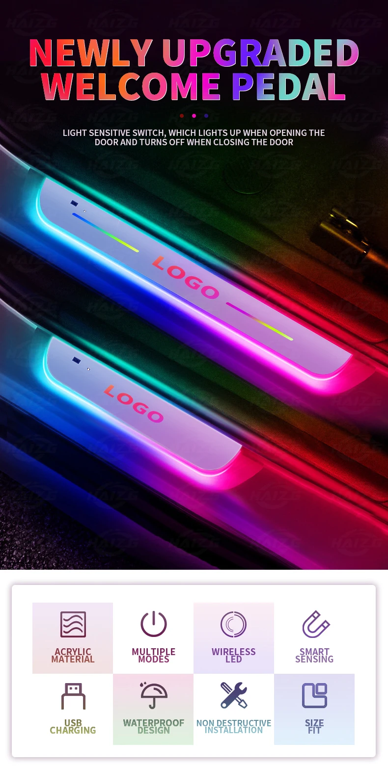 Haizg New Arrival Usb Rechargeable 4pcs Car Plate Pedal Custom Logo Led ...