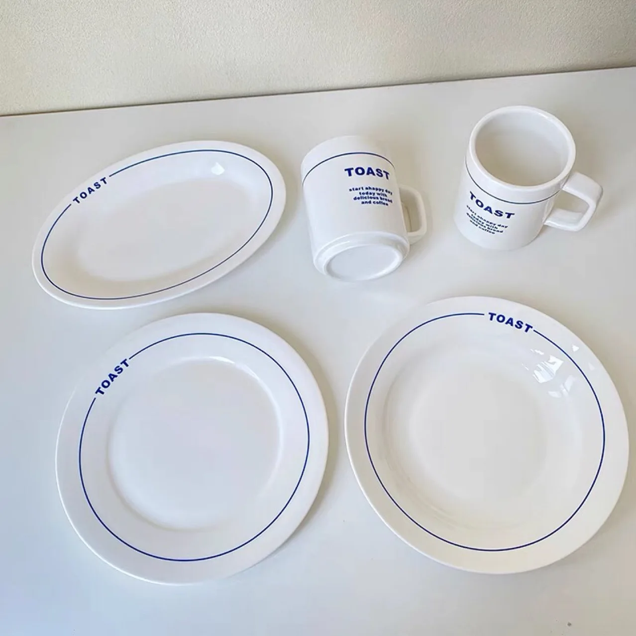 SYL Korean Ins Retro Letters Simple Ceramic White Charger Plates