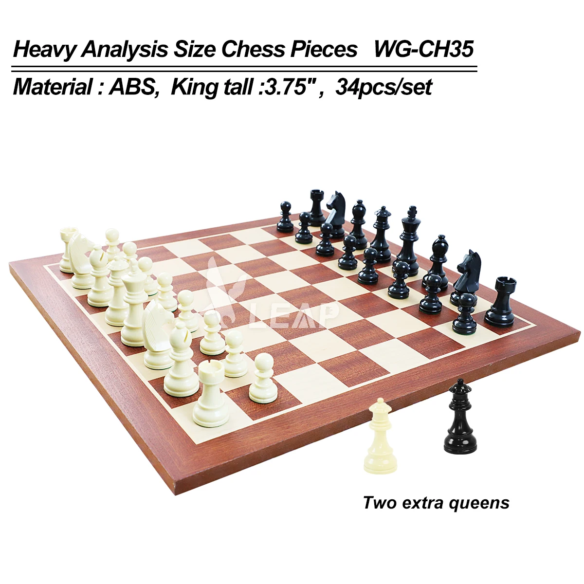 ABS Luxury Chess Pieces - 34 Staunton Set with Green Flock Bases