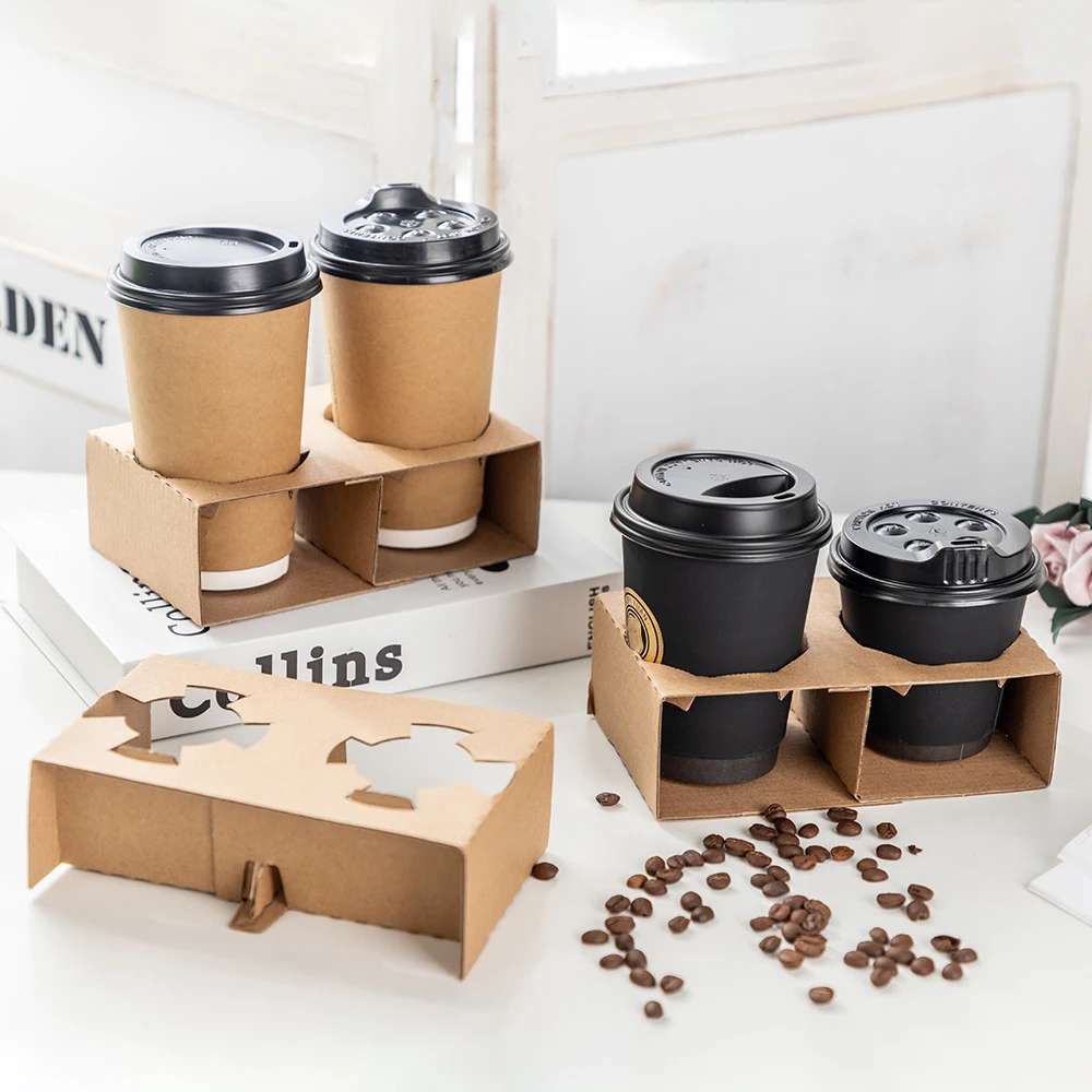 LOKYO custom cardboard beverage holder brown takeaway paper carrier ...