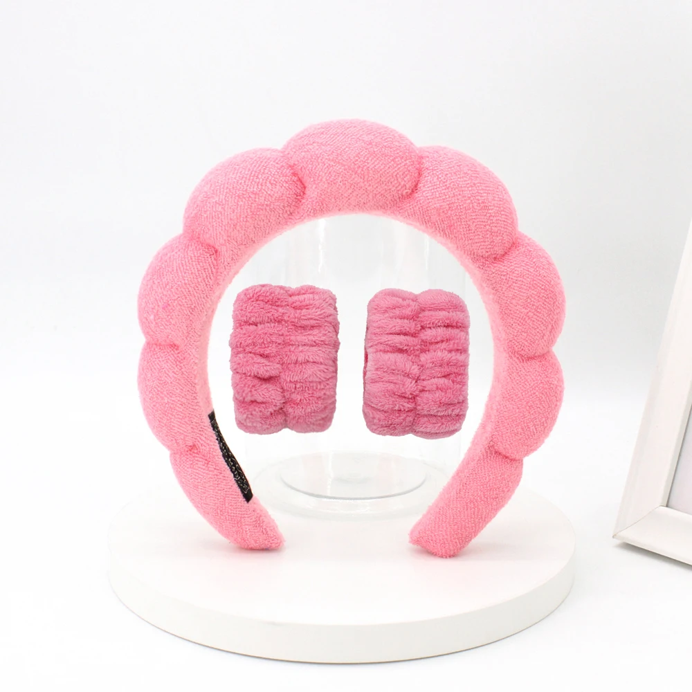 Ifond Solid Color Twisted Bubble Puffy Headbands Spa Wrist Washband ...