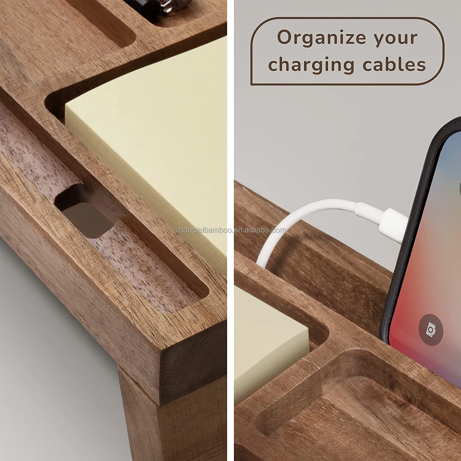 Natural Wood Desk Organizer - Multifunctional Desktop Caddy