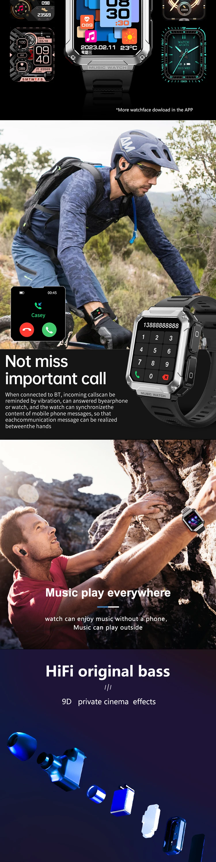 T93 Smart Watch with Wireless Earphones - 4G Memory