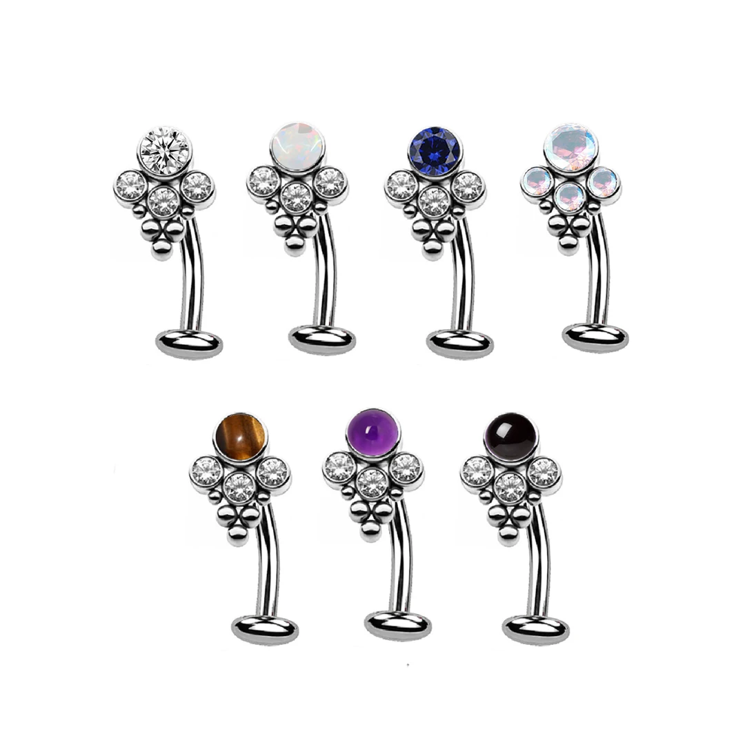 Calendo Astm F136 Titanium Threaded Curved Navel Ring Bezel Set Cz Bead ...