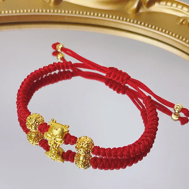Cute Dragon Beads Red Rope Bracelet - Chinese Style Gift