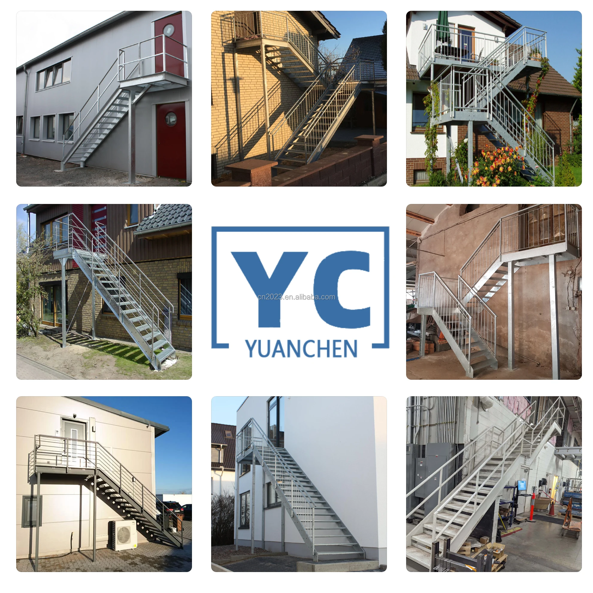 Outdoor Steel Stairs Galvanized Grating Welded Stainless Railing ...
