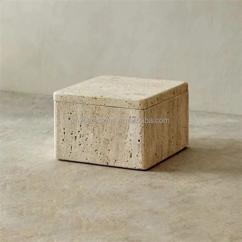 Square Beige Travertine Stone Storage Box| Alibaba.com