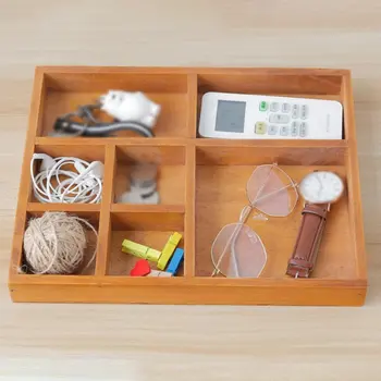 Wood Home Storage Tray With Divided 7 Compartments Shelf To Organize ...