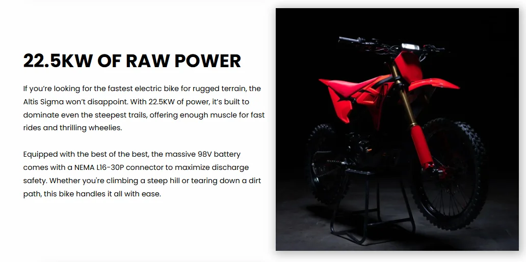 Altis Sigma Mx Electric Dirt Bike - 98V Power & Brakes