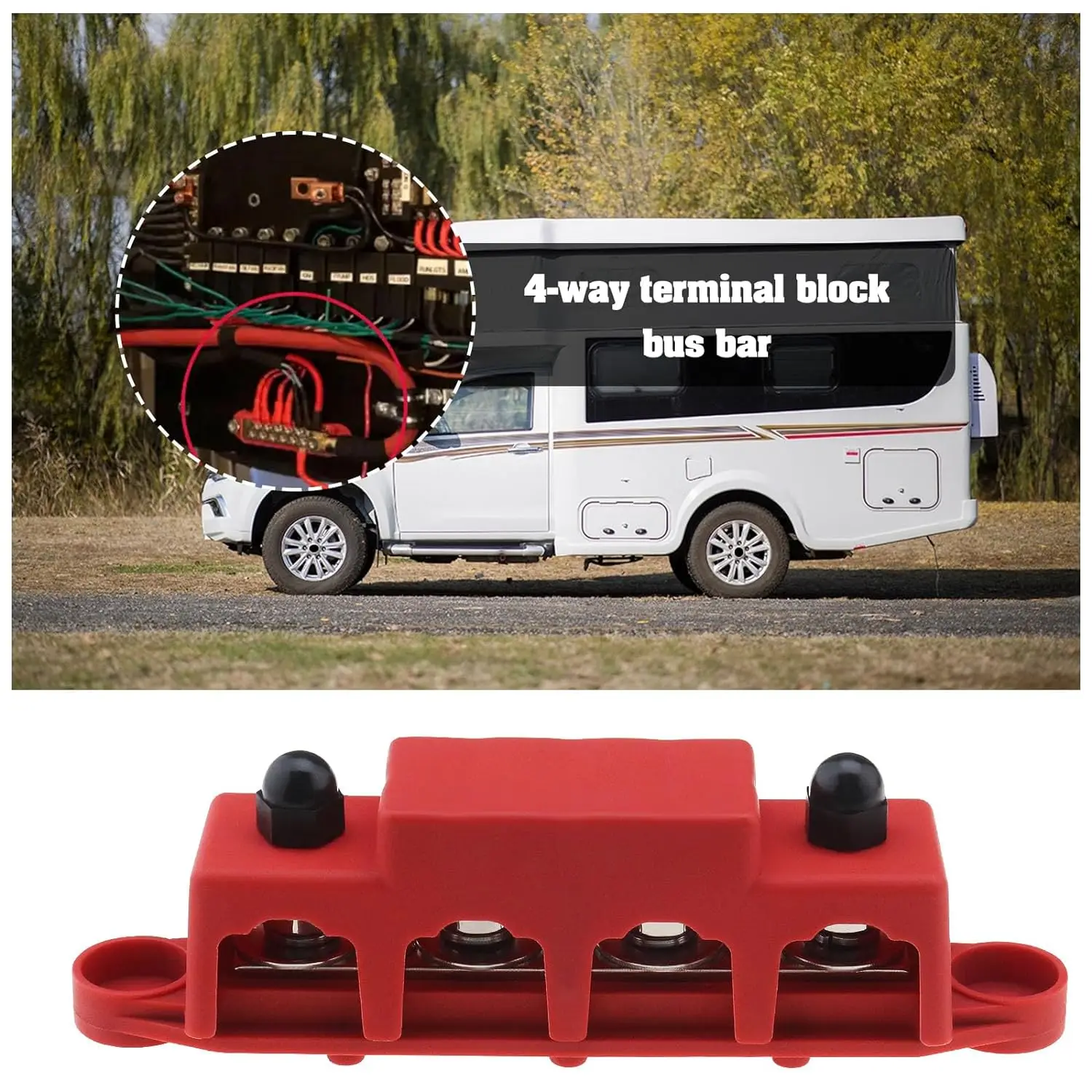 Busbar 4-post 250 Amp Stainless Steel Distribution Block 3/8" Black Red Junction Block With ...