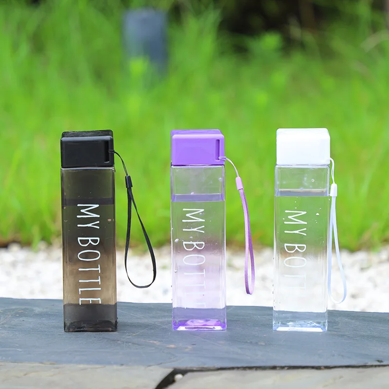 Square Water Bottle Kids Adults Sports Fitness Portable Plastic Water ...