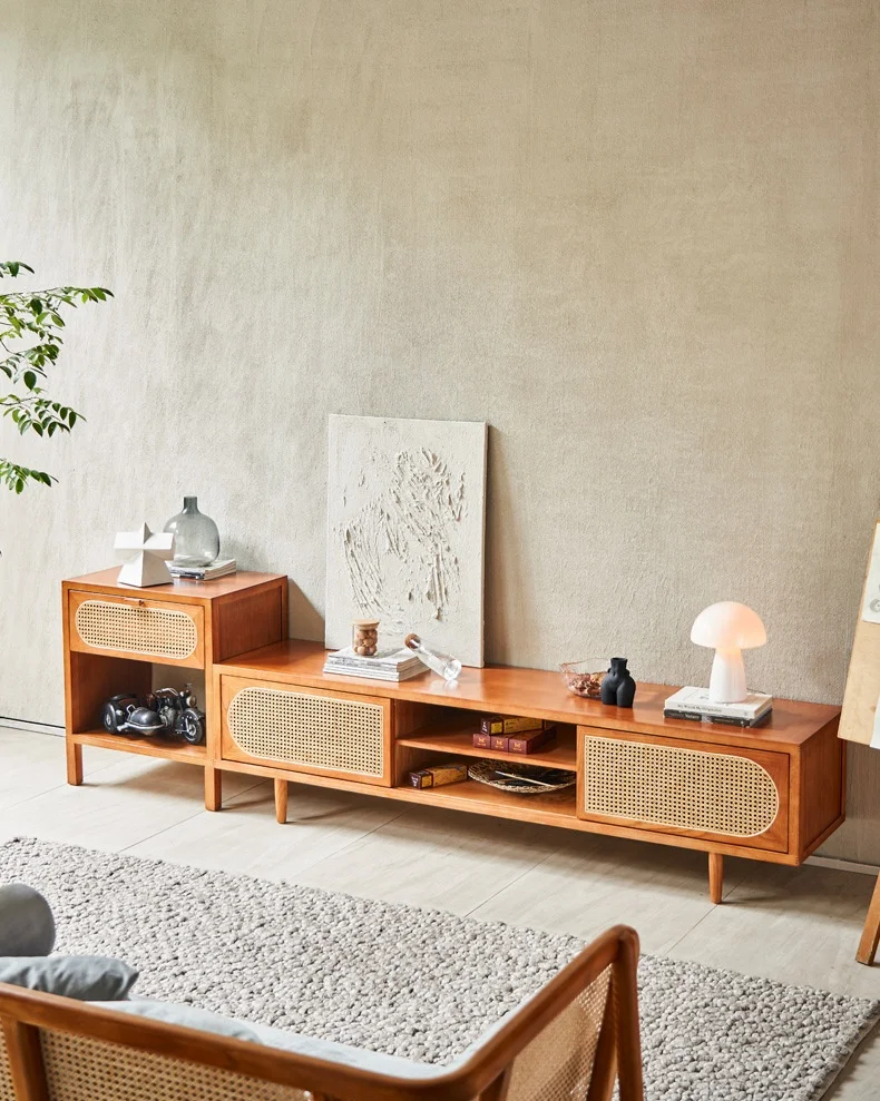 Modern Simple Tv Cabinet Rattan Plus Height Combination Wall Cabinet ...