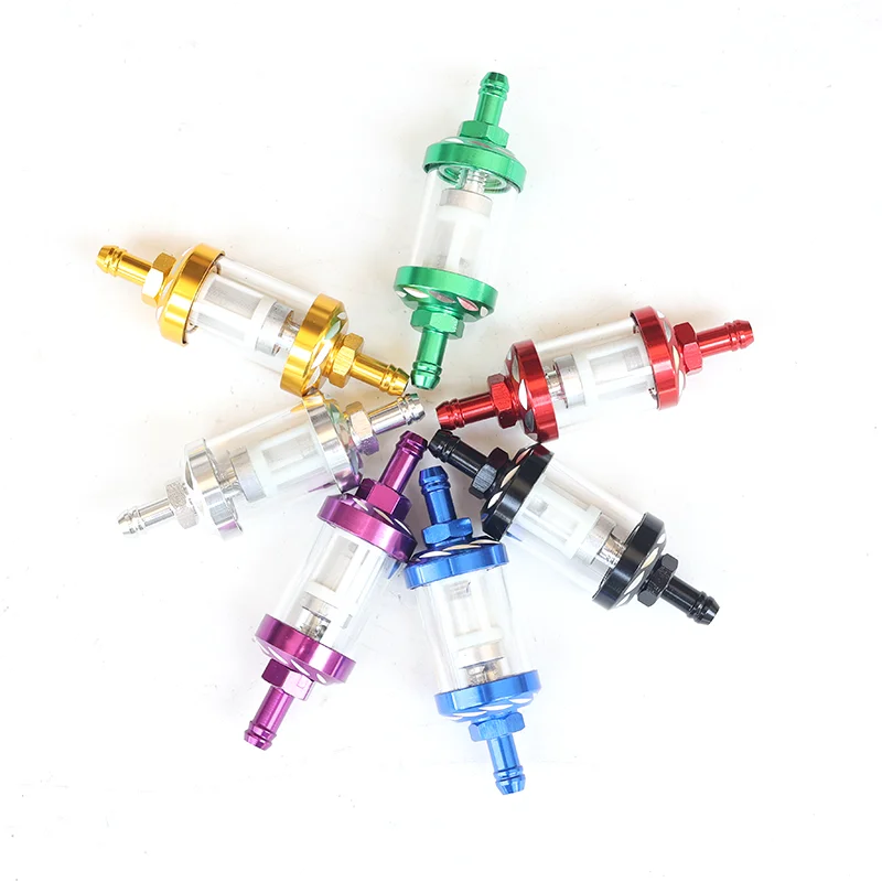 Universal Motorcycle Fuel Filter CNC 8mm Aluminum Alloy Glass Gas Fuel ...