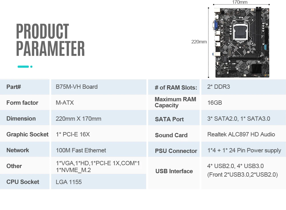 B75-vh M-atx Desktop Motherboard For Intel B75 Nvme M.2 High-speed Sata ...
