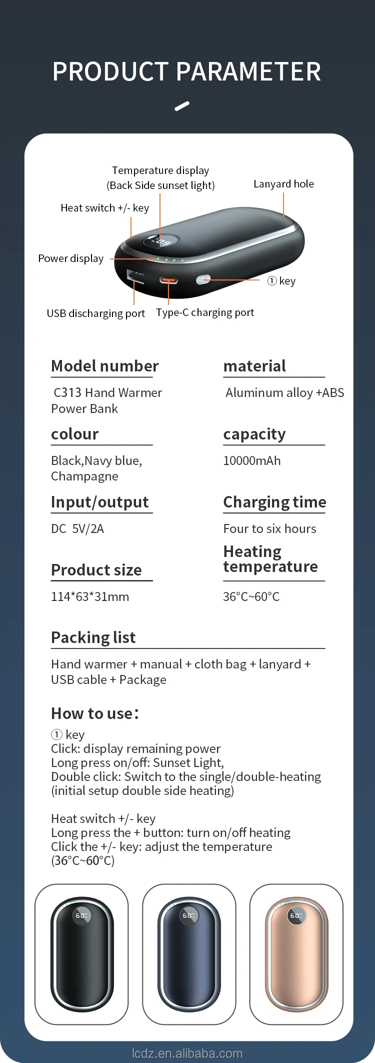 2024 Sunset Lamp C313 - Rechargeable Hand Warmer Power Bank