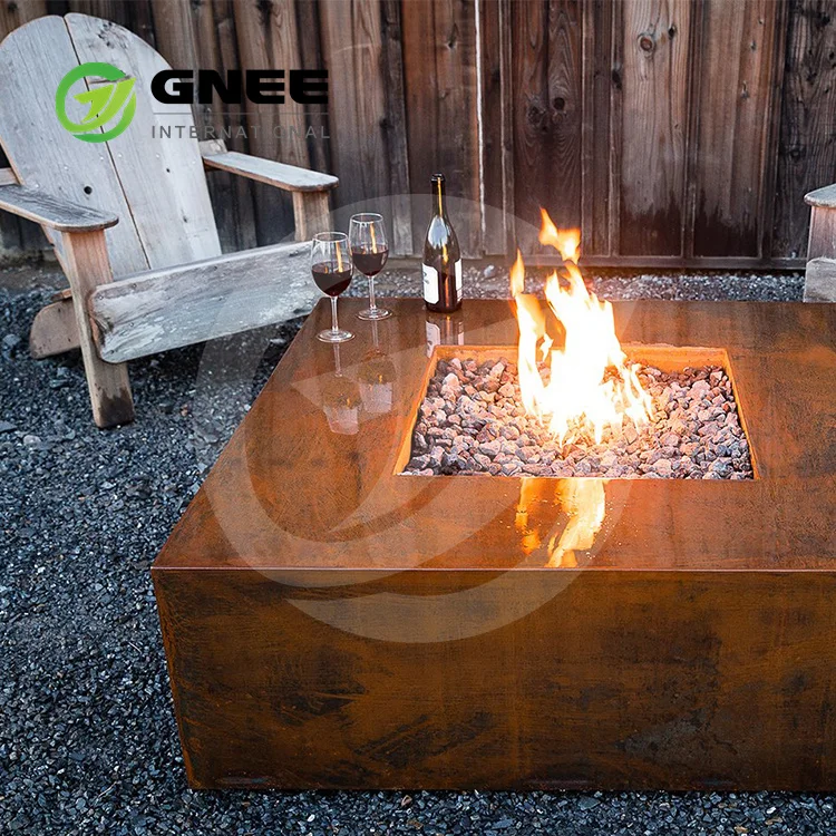 Outdoor Gas Burning Firepit With Water Feature Propane Corten Steel ...