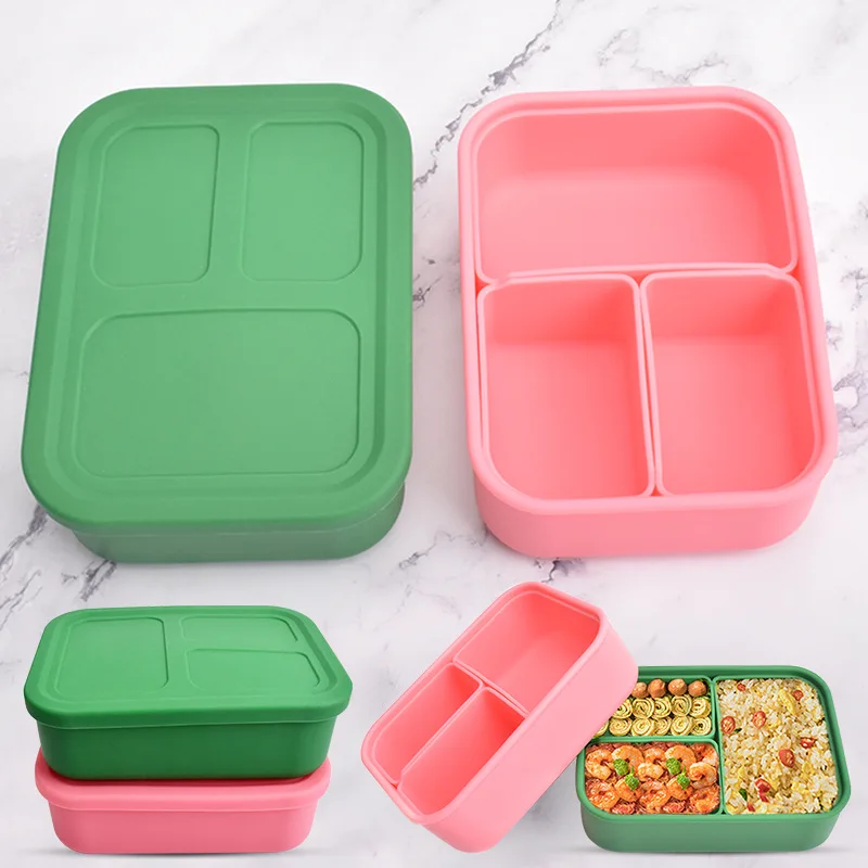 Wholesale 3 Compartment Bento Box Portable Picnic Bento Box Silicone ...