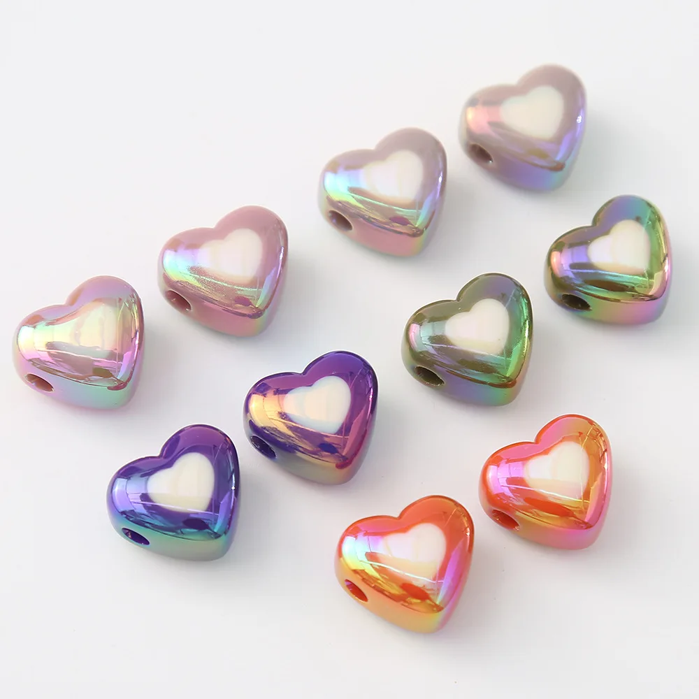 Fashion Diy Uv Plated Heart Shape Acrylic Beads Inner Chunky Beads For ...