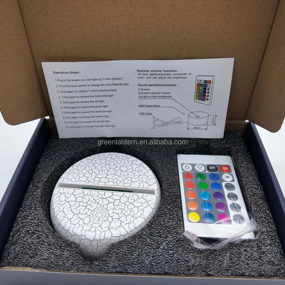 New Battery Powered Rgb Remote Control Round White Crackle Night Light ...